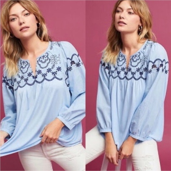 Anthropologie | Tops | Anthro One September Paulette Embroidered Cotton ...